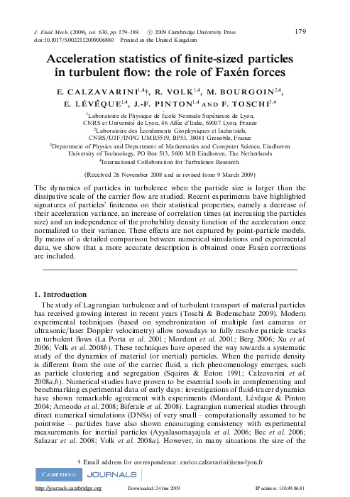 (PDF) Acceleration statistics of finite-sized particles in turbulent flow: the role of Faxén ...