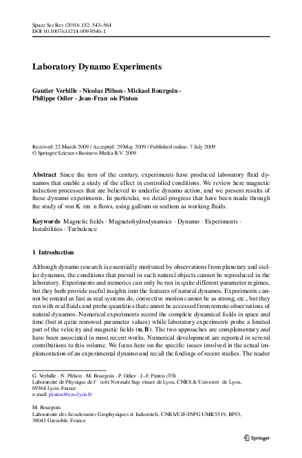 (PDF) Laboratory Dynamo Experiments