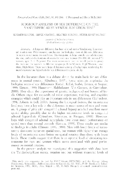 (PDF) Subgroup Analysis of Sex Difference on the Vandenberg-Kuse Mental ...
