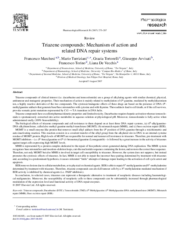 (PDF) Triazene compounds: Mechanism of action and related DNA repair ...