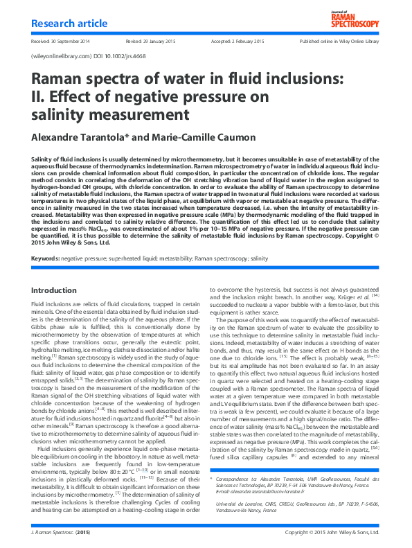(PDF) Raman spectra of water in fluid inclusions: II. Effect of ...
