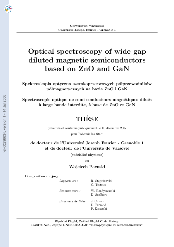 (PDF) Spectroscopie optique de semi-conducteurs magnétiques dilués à ...