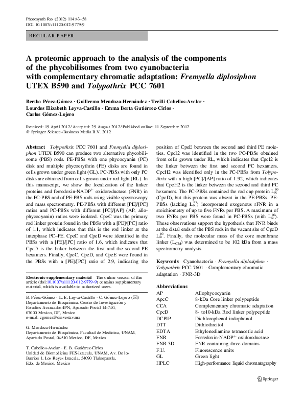 (PDF) A proteomic approach to the analysis of the components of the ...