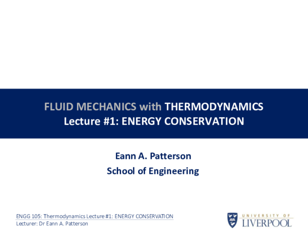 (PDF) FLUID MECHANICS with THERMODYNAMICS Lecture #1: ENERGY CONSERVATION