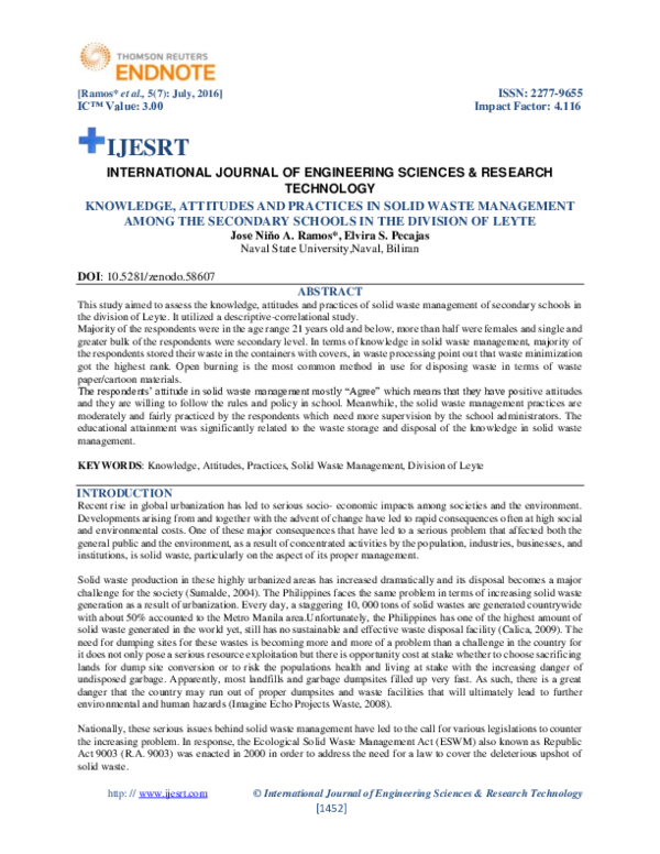 (PDF) Awareness and Implementation of Solid Waste Management (SWM ...