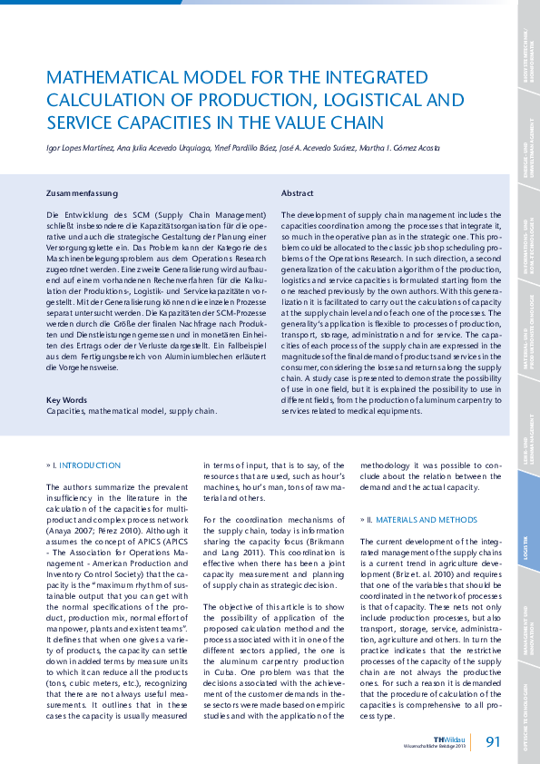 (PDF) Mathematical model for the integrated calculation of production ...