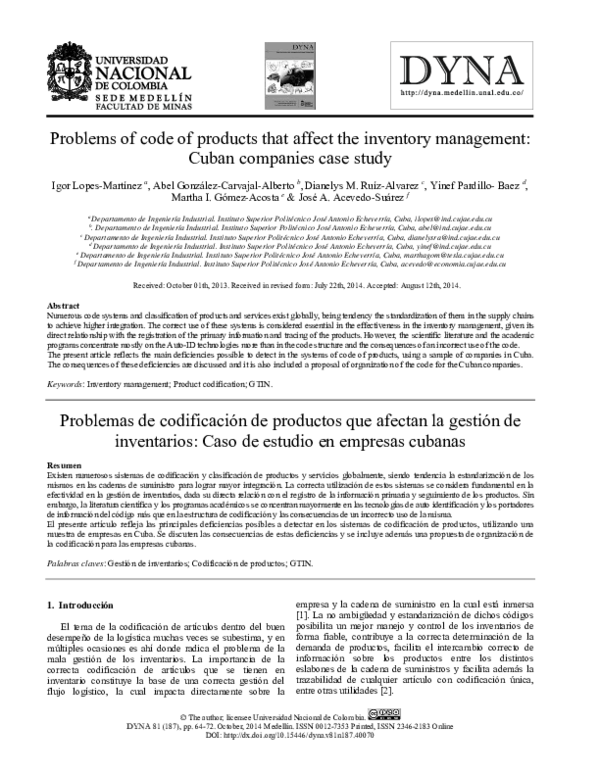 (PDF) Problems of code of products that affect the inventory management ...