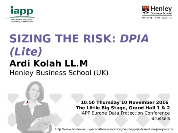(PPT) Sizing the risk- DPIA Lite - IAPP Data Protection Conference ...