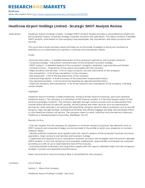 (PDF) Heathrow Airport Holdings Limited -Strategic SWOT Analysis Review