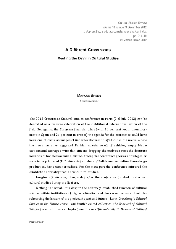 (PDF) A Different Crossroads—or Meeting the Devil in Cultural Studies ...