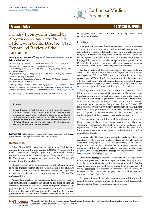 (PDF) Primary Pyomyositis caused by Streptococcus pneumoniae in a ...