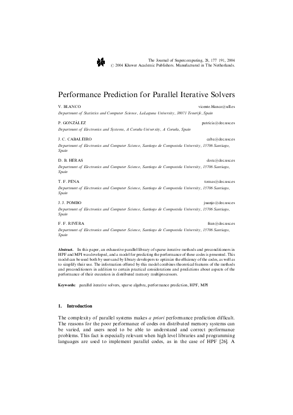 Pdf Performance Prediction For Parallel Iterative Solvers