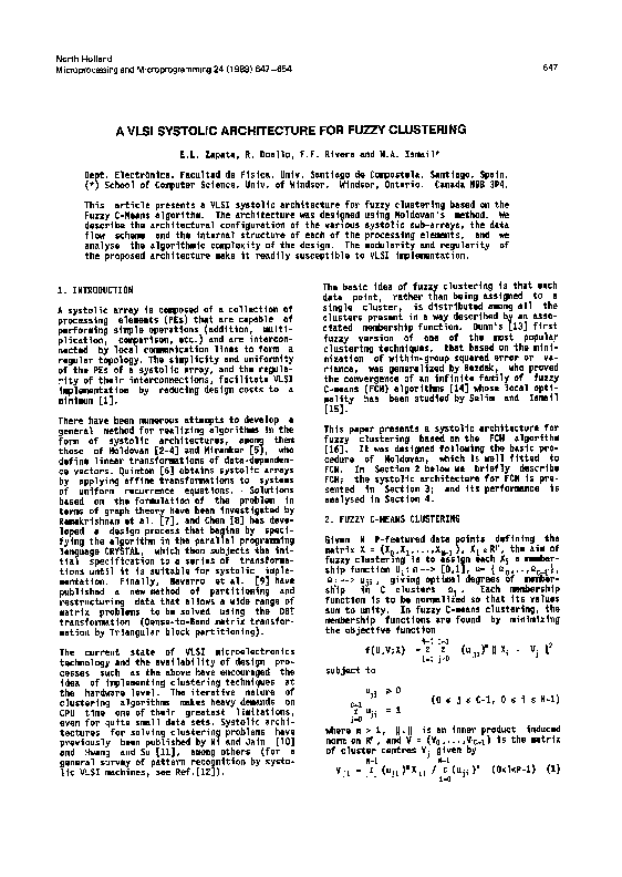 (PDF) A VLSI systolic architecture for fuzzy clustering
