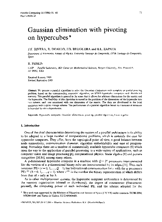 (PDF) Gaussian elimination with pivoting on hypercubes