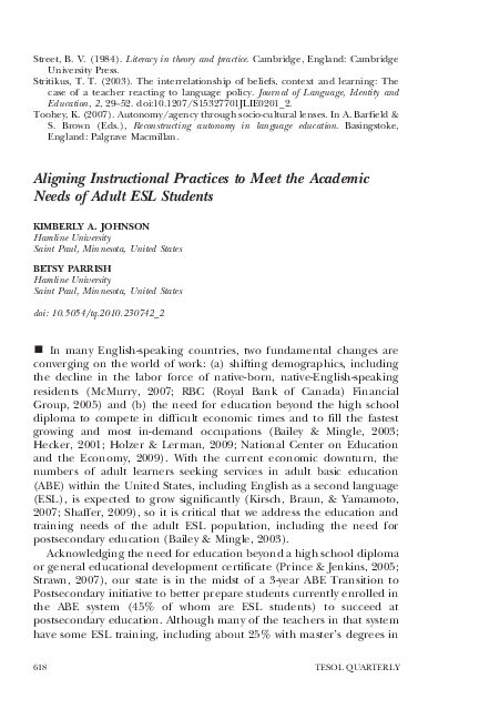 (PDF) Aligning Instructional Practices to Meet the Academic Needs of ...