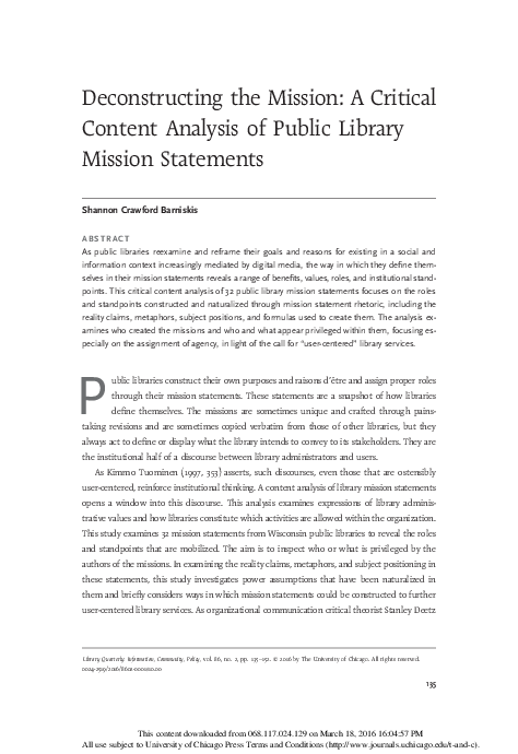 (PDF) Deconstructing the Mission: A Critical Content Analysis of Public ...