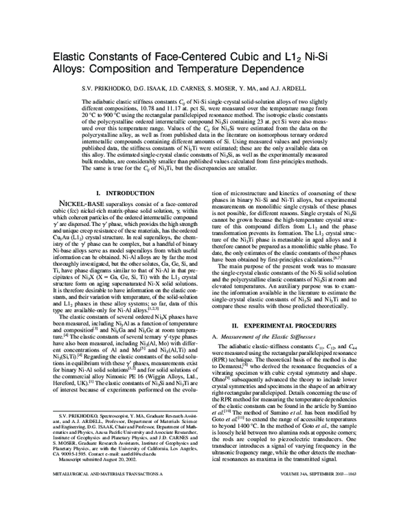 (PDF) Elastic Constants of FCC and L12 Ni-Si Alloys: Composition and ...