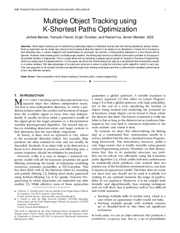 Pdf Multiple Object Tracking Using K Shortest Paths Optimization