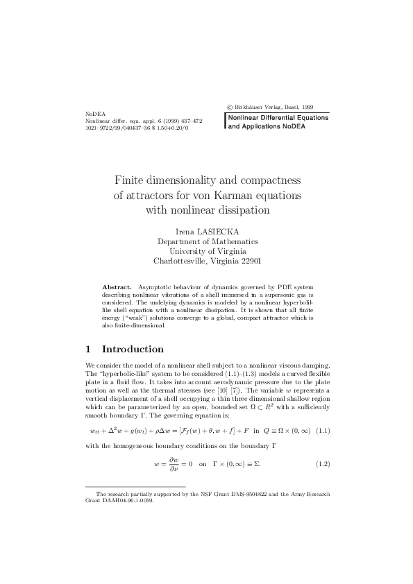 (PDF) Finite dimensionality and compactness of attractors for von Karman equations with ...