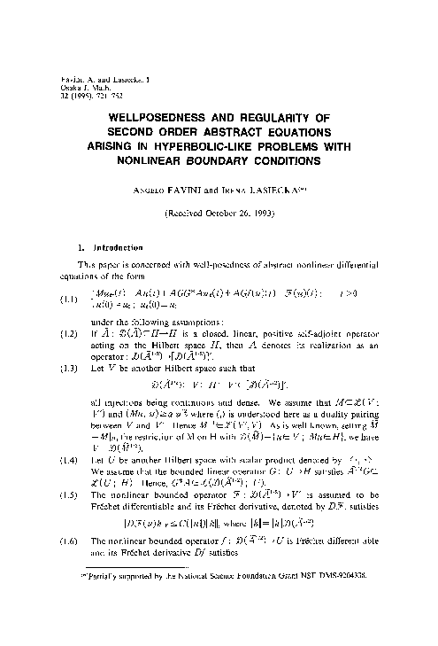 (PDF) Wellposedness and regularity of second order abstract equations arising in hyperbolic-like ...