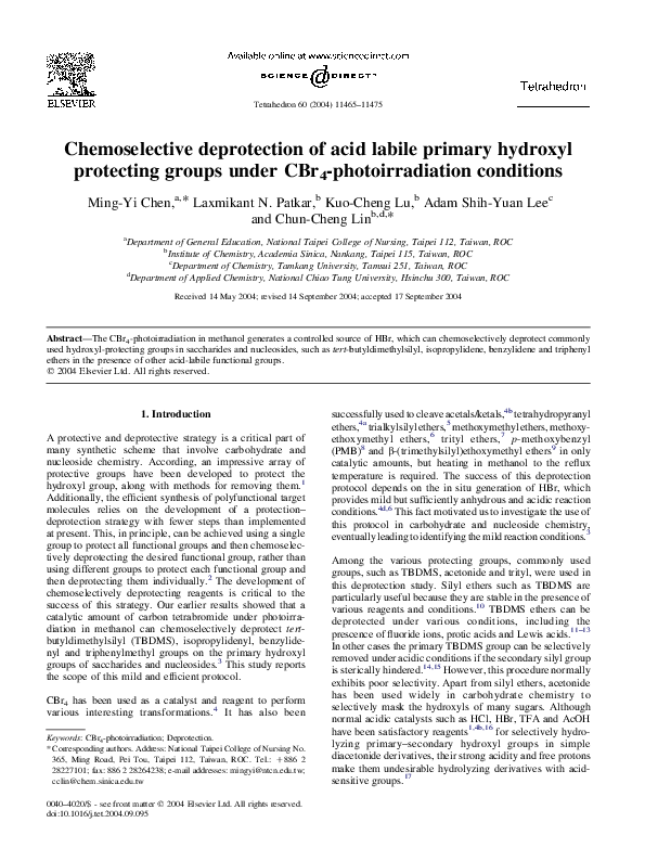 (PDF) Chemoselective deprotection of acid labile primary hydroxyl ...