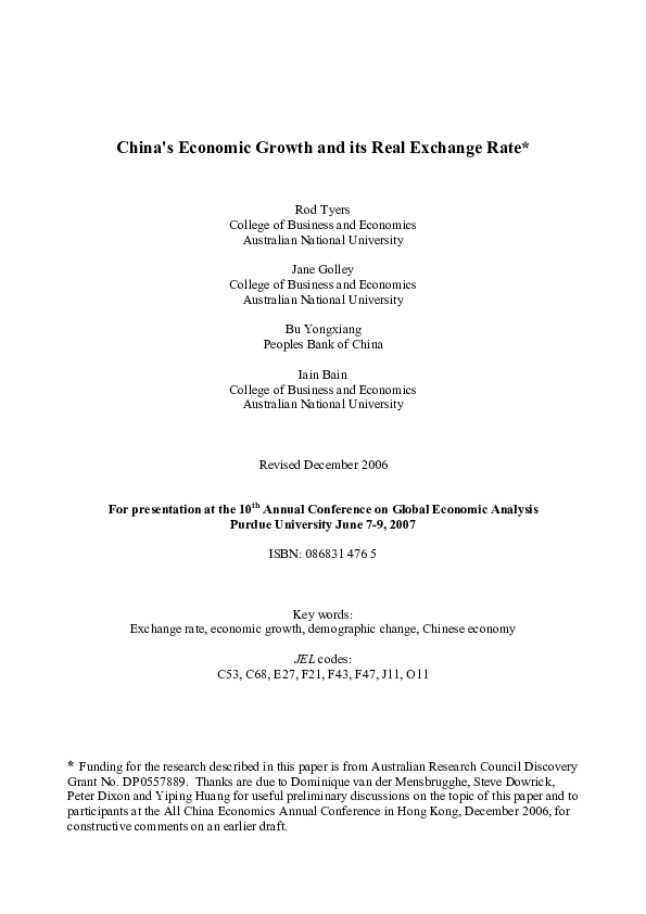 (PDF) China's economic growth and its real exchange rate