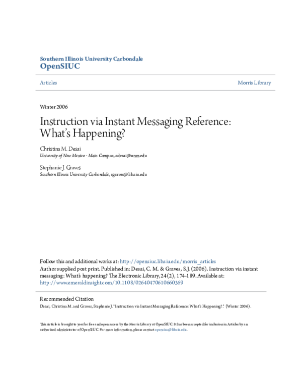 (PDF) Instruction via Instant Messaging reference: what's happening?