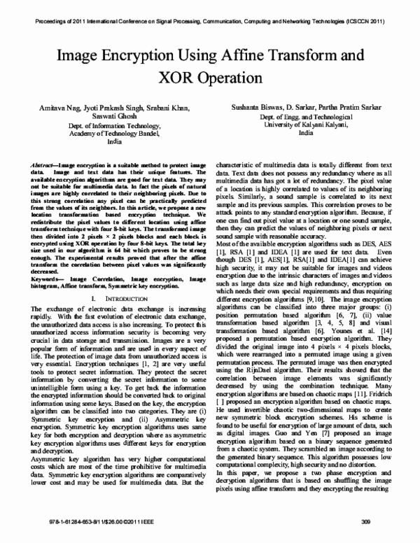 (PDF) Image Encryption Using Affine Transform and XOR Operation