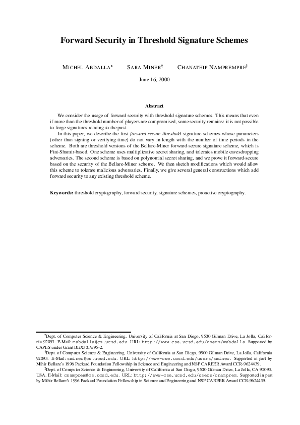 Pdf Forward Security In Threshold Signature Schemes