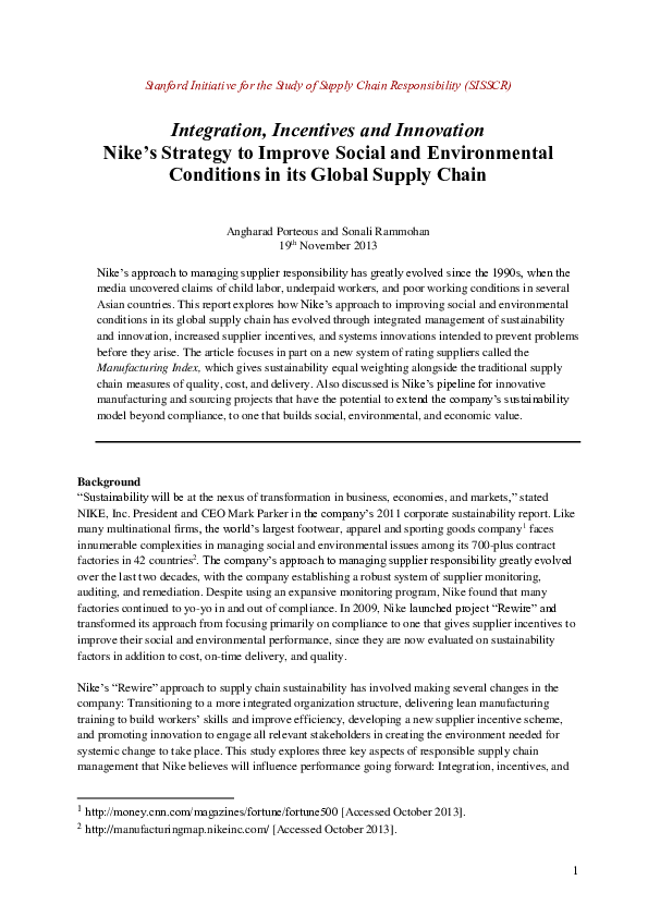 (PDF) Integration, Incentives and Innovation Nike's Strategy to Improve ...