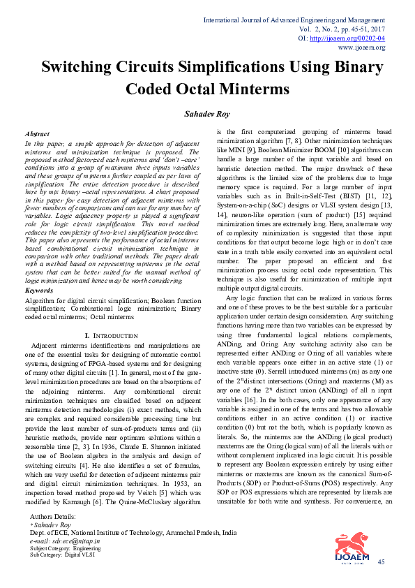 (PDF) Switching Circuits Simplifications Using Binary Coded Octal Minterms
