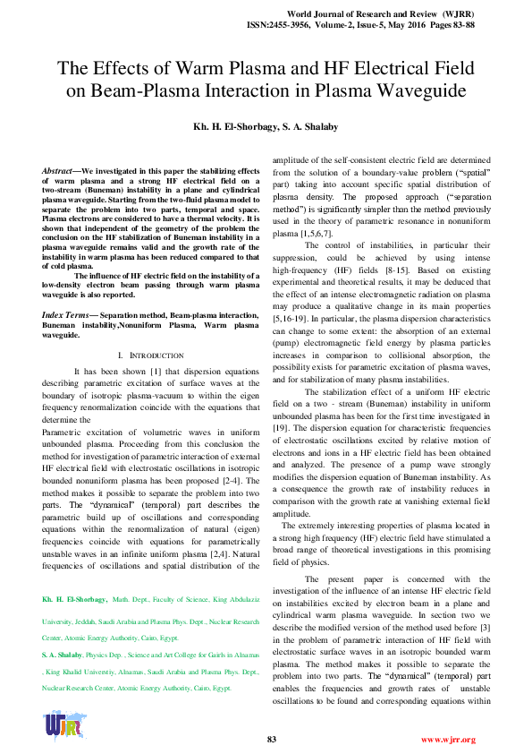 (PDF) The Effects of Warm Plasma and HF Electrical Field on Beam-Plasma ...