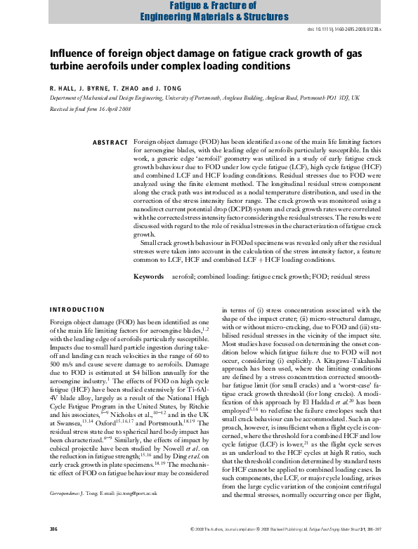 (PDF) Influence of foreign object damage on fatigue crack growth of gas ...