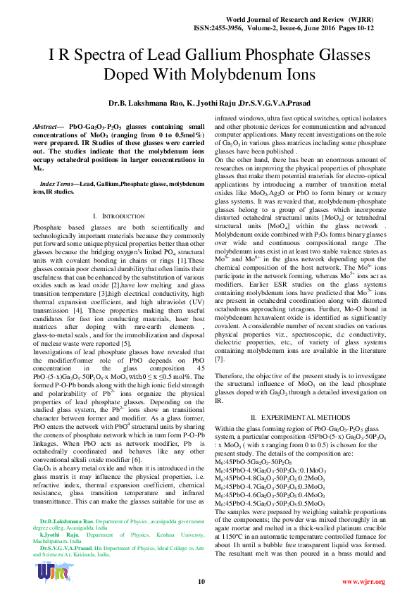 (PDF) I R Spectra of Lead Gallium Phosphate Glasses Doped With ...