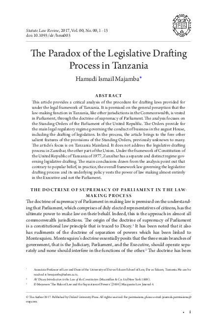 (PDF) The Paradox of the Legislative Drafting Process in Tanzania