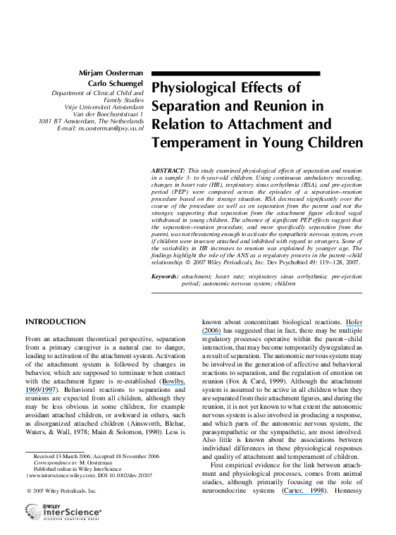 (PDF) Physiological effects of separation and reunion in relation to ...