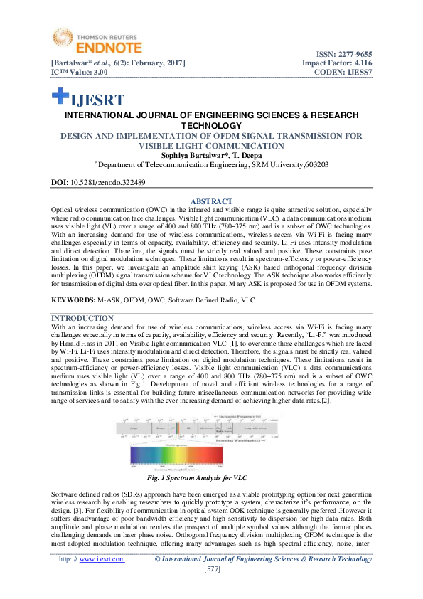Pdf Design And Implementation Of Ofdm Signal Transmission For Visible Light Communication
