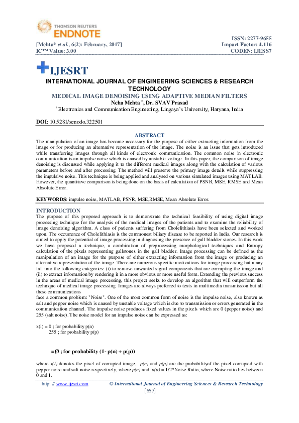 Pdf Medical Image Denoising Using Adaptive Median Filters
