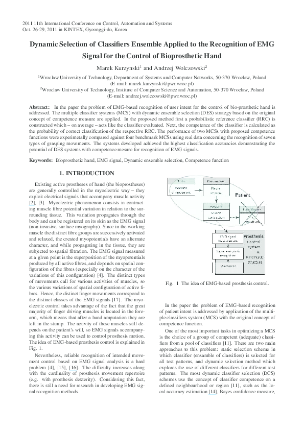 (PDF) Dynamic selection of classifiers ensemble applied to the recognition of EMG signal for the ...