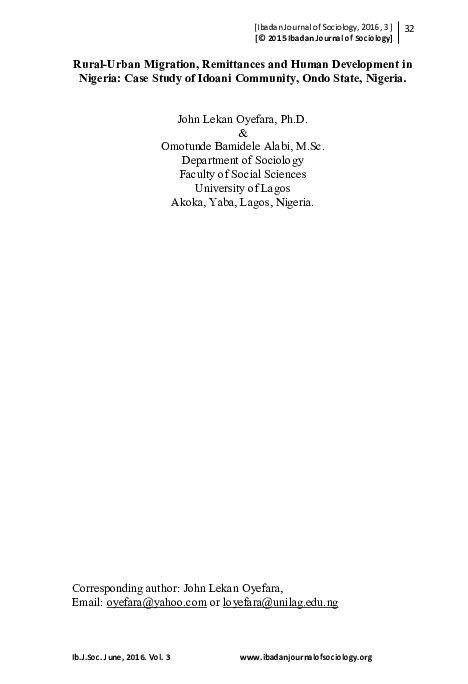 (PDF) Rural-Urban Migration, Remittances and Human Development in ...