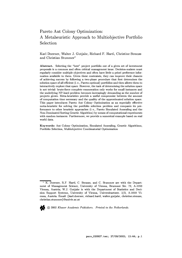 (PDF) Pareto Ant Colony Optimization: A Metaheuristic Approach to Multiobjective Portfolio ...