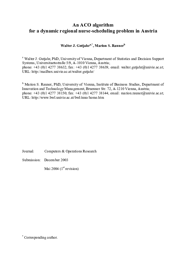 (PDF) An ACO algorithm for a dynamic regional nurse-scheduling problem in Austria