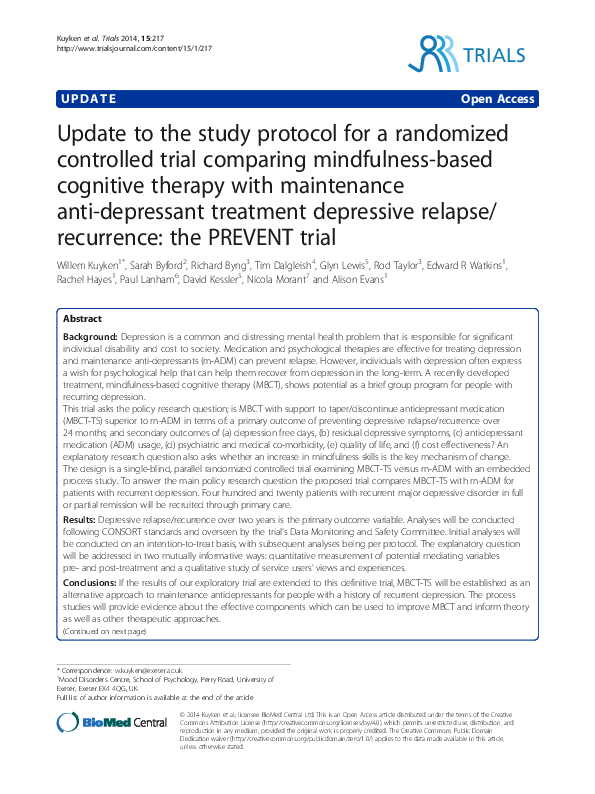 (PDF) Update to the study protocol for a randomized controlled trial ...