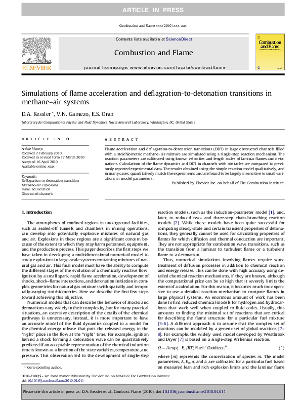(PDF) Simulations of flame acceleration and deflagration-to-detonation transitions in methane ...
