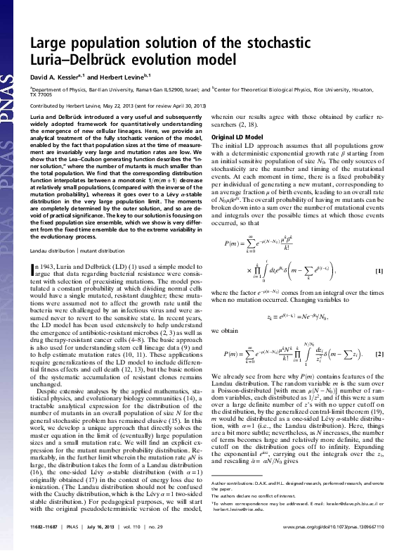 (PDF) Large population solution of the stochastic Luria-Delbruck ...