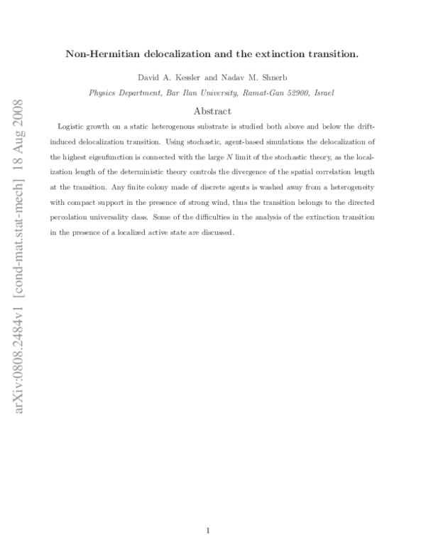 (PDF) Non-Hermitian delocalization and the extinction transition