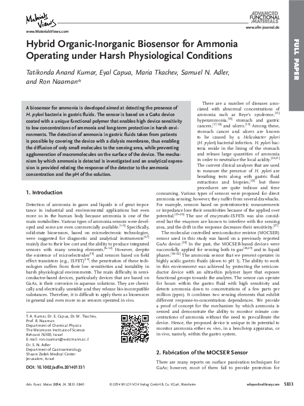 (PDF) Ammonia Biosensor for H. pylori Detection in Harsh Conditions