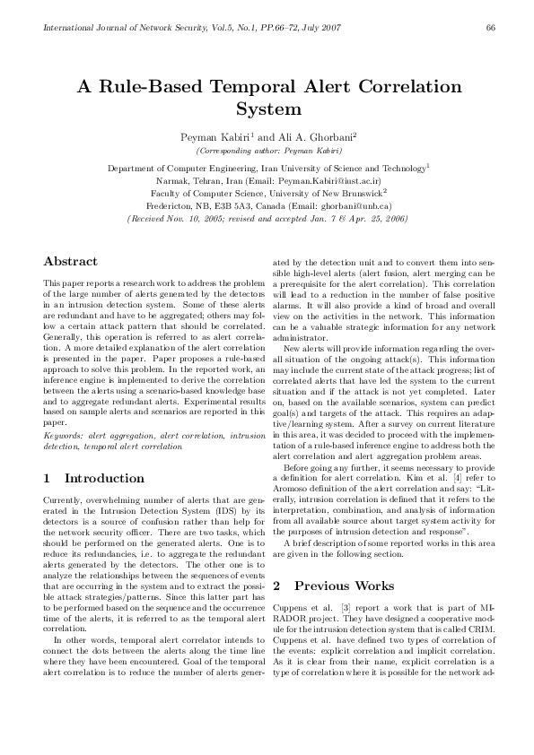 (PDF) A Rule-Based Temporal Alert Correlation System