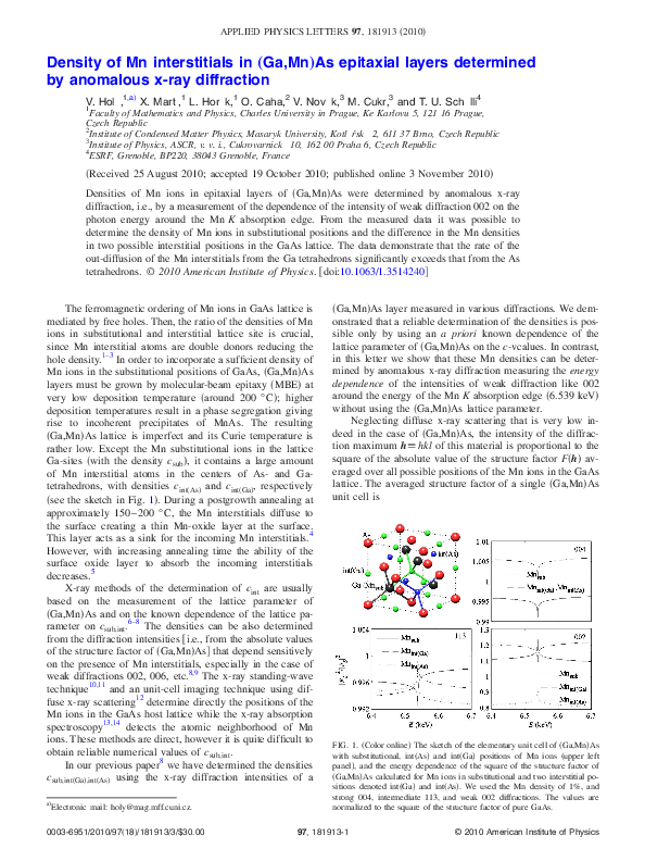 (PDF) Density of Mn interstitials in (Ga,Mn)As epitaxial layers determined by anomalous x-ray ...