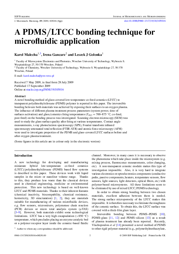 (PDF) A PDMS/LTCC bonding technique for microfluidic application